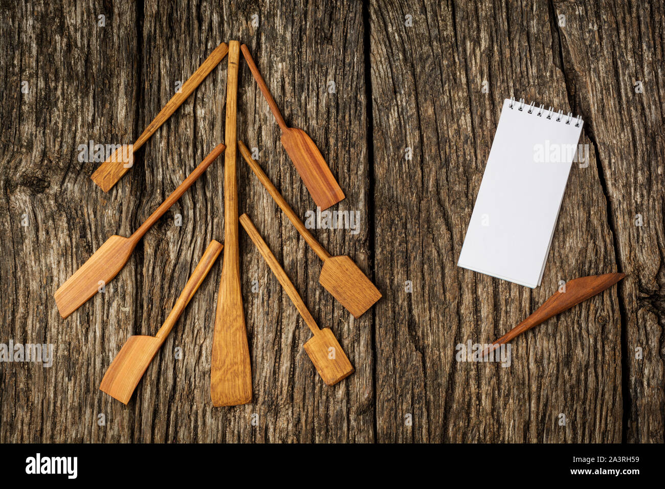 Christmas tree made from wooden kitchen tools and utensils on rustic ...