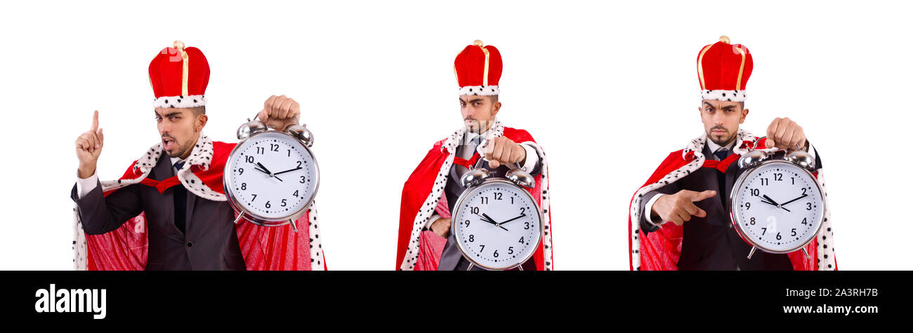 The man king with clock isolated on the white Stock Photo - Alamy