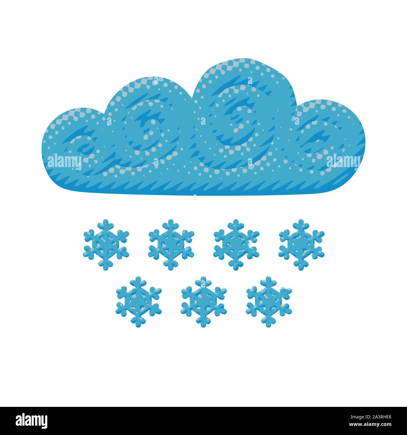 Comic vector design of curly blue cloud with cold snowflakes in stormy ...