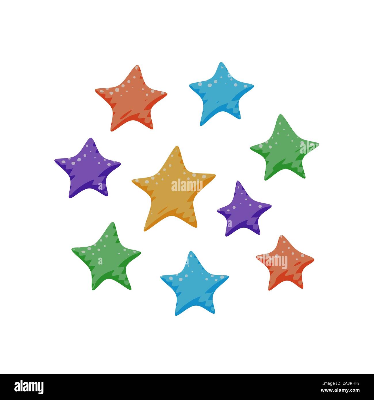 Isolated vector illustration of colorful star shaped candy in cute red ...