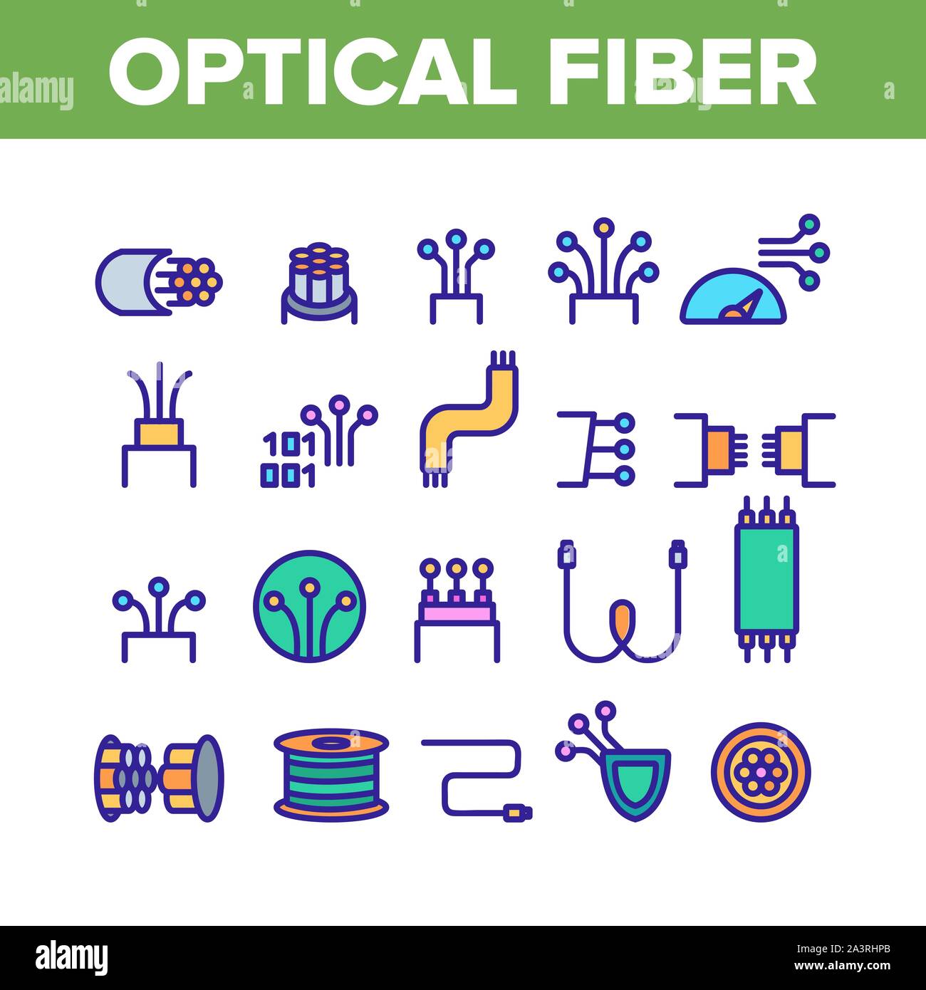 Optical Fiber Color Elements Icons Set Vector Stock Vector Image & Art ...