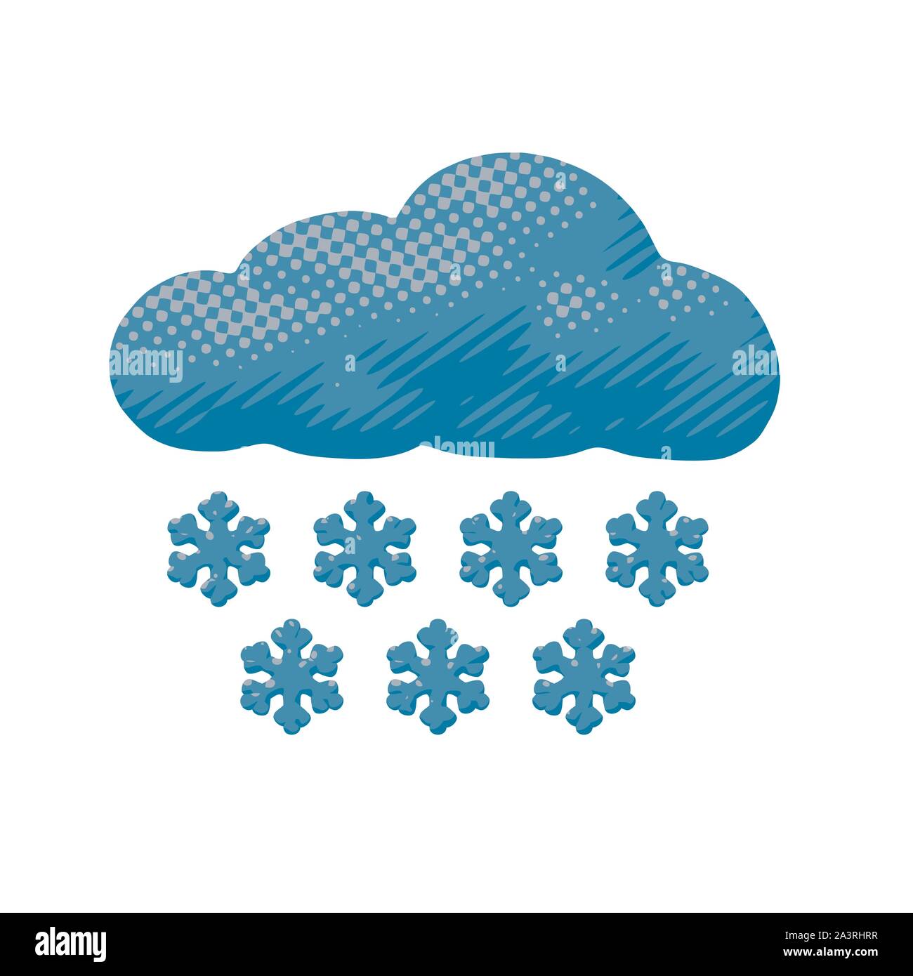 Isolated vector design of snowy cloud with blue snowflakes. Flat sky ...