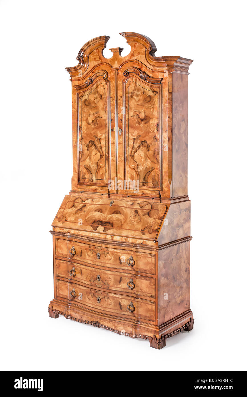 Beautiful old wooden bureau on a white background Stock Photo - Alamy
