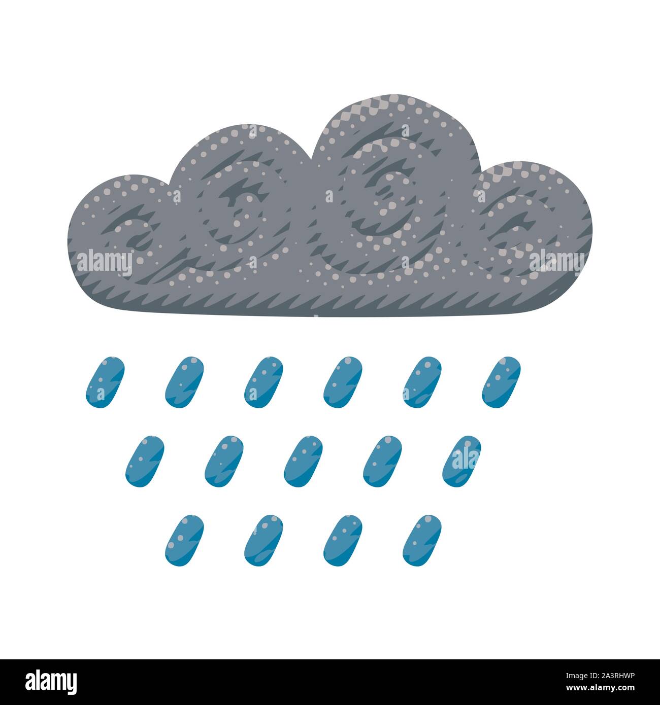 Comic vector illustration of cloudy thunderstorm and water drop from ...