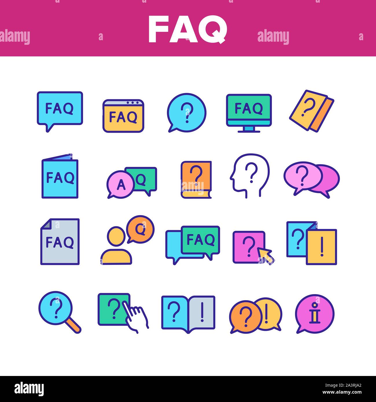 Faq Frequently Asked Questions Color Set Vector Stock Vector Image ...