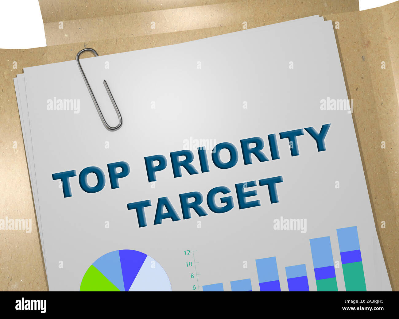 3D illustration of TOP PRIORITY TARGET title on business document Stock ...