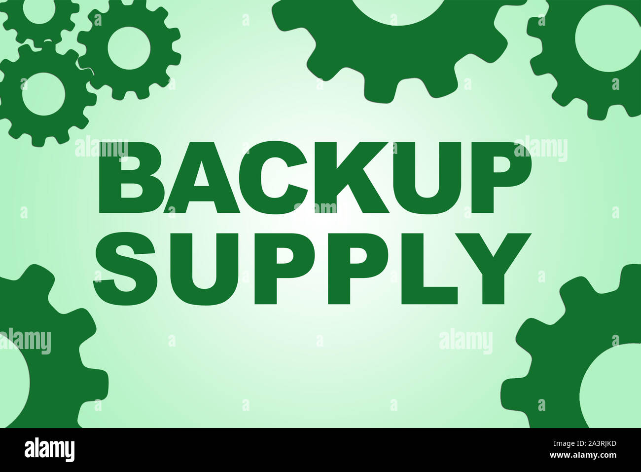 BACKUP SUPPLY sign concept illustration with green gear wheel figures ...