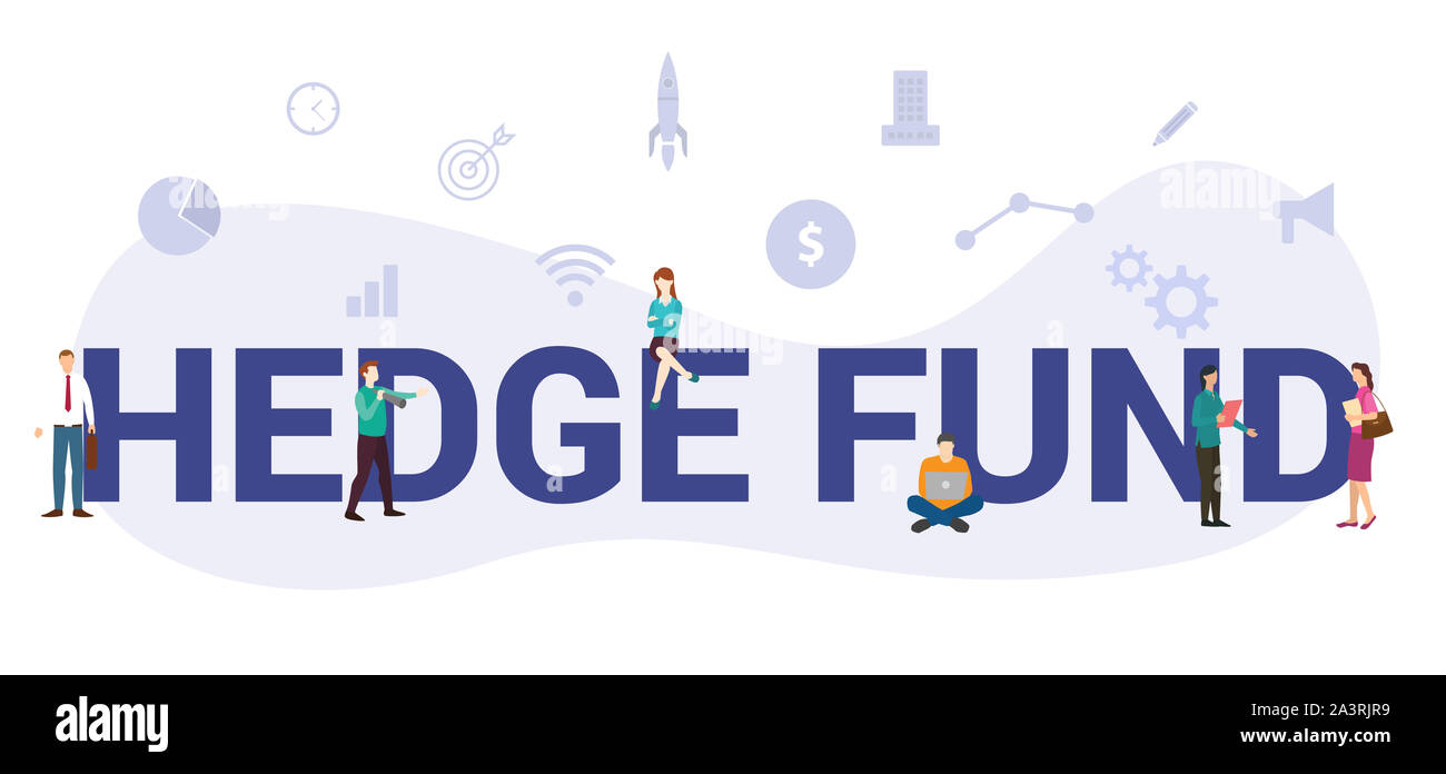 hedge fund concept with big word or text and team people with modern ...