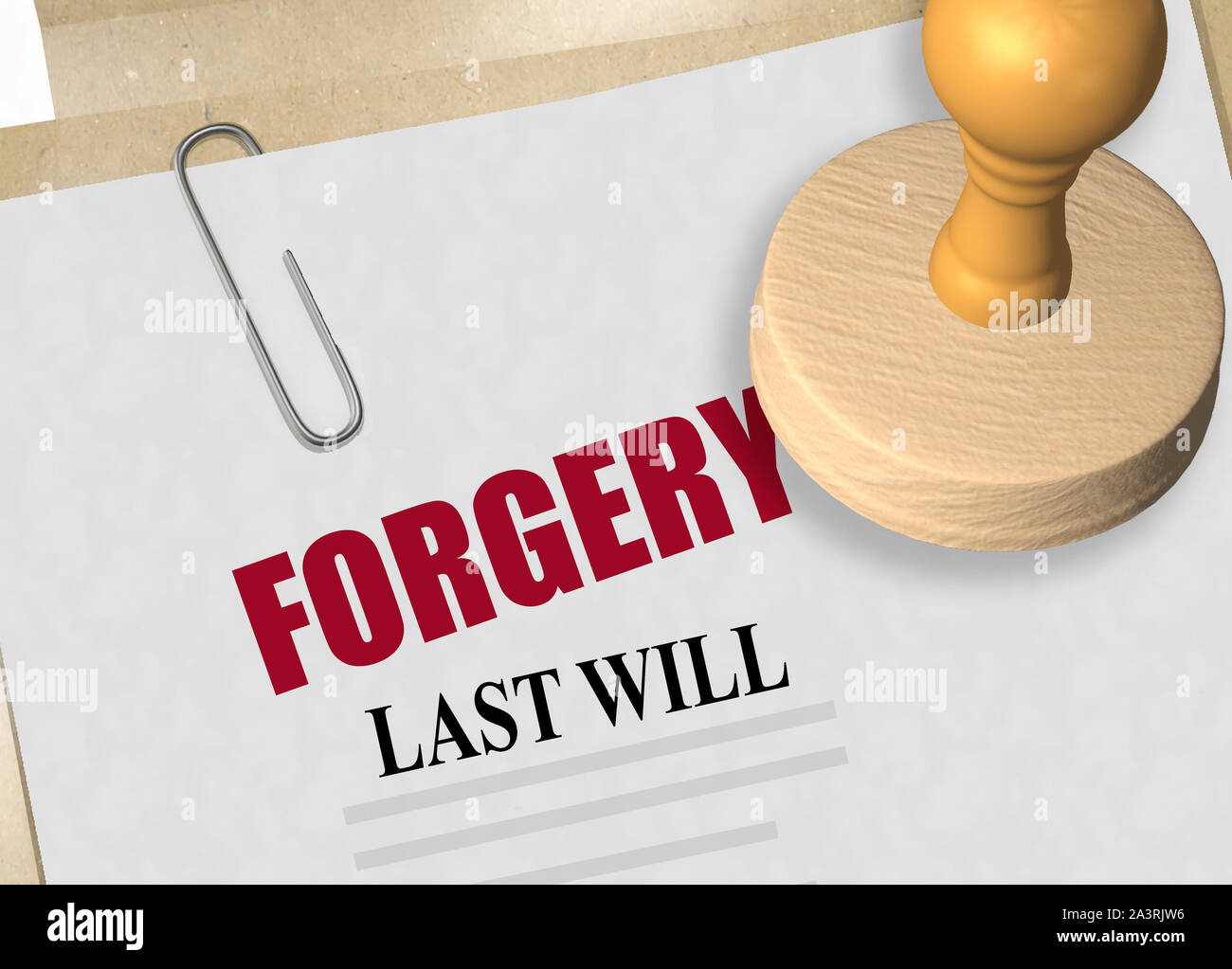 3D illustration of FORGERY stamp title on llast will document Stock ...