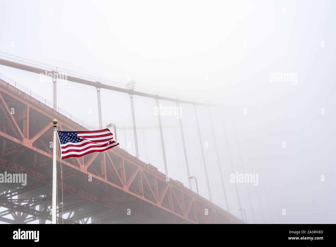 USA flag with Golden Gate Bridge in the fog Stock Photo - Alamy