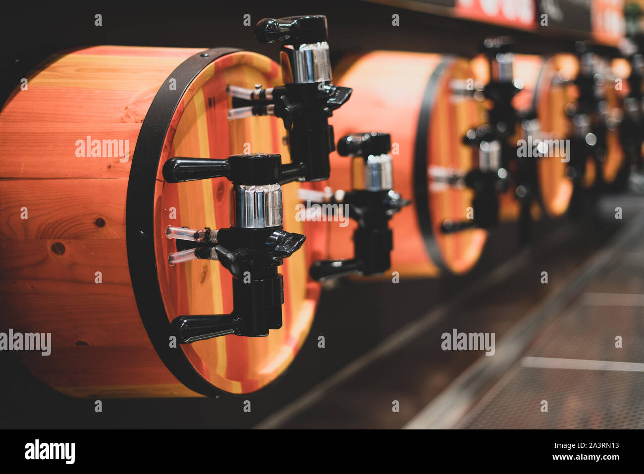 Equipment for draft beer. Draft beer in a store, bar, restaurant ...