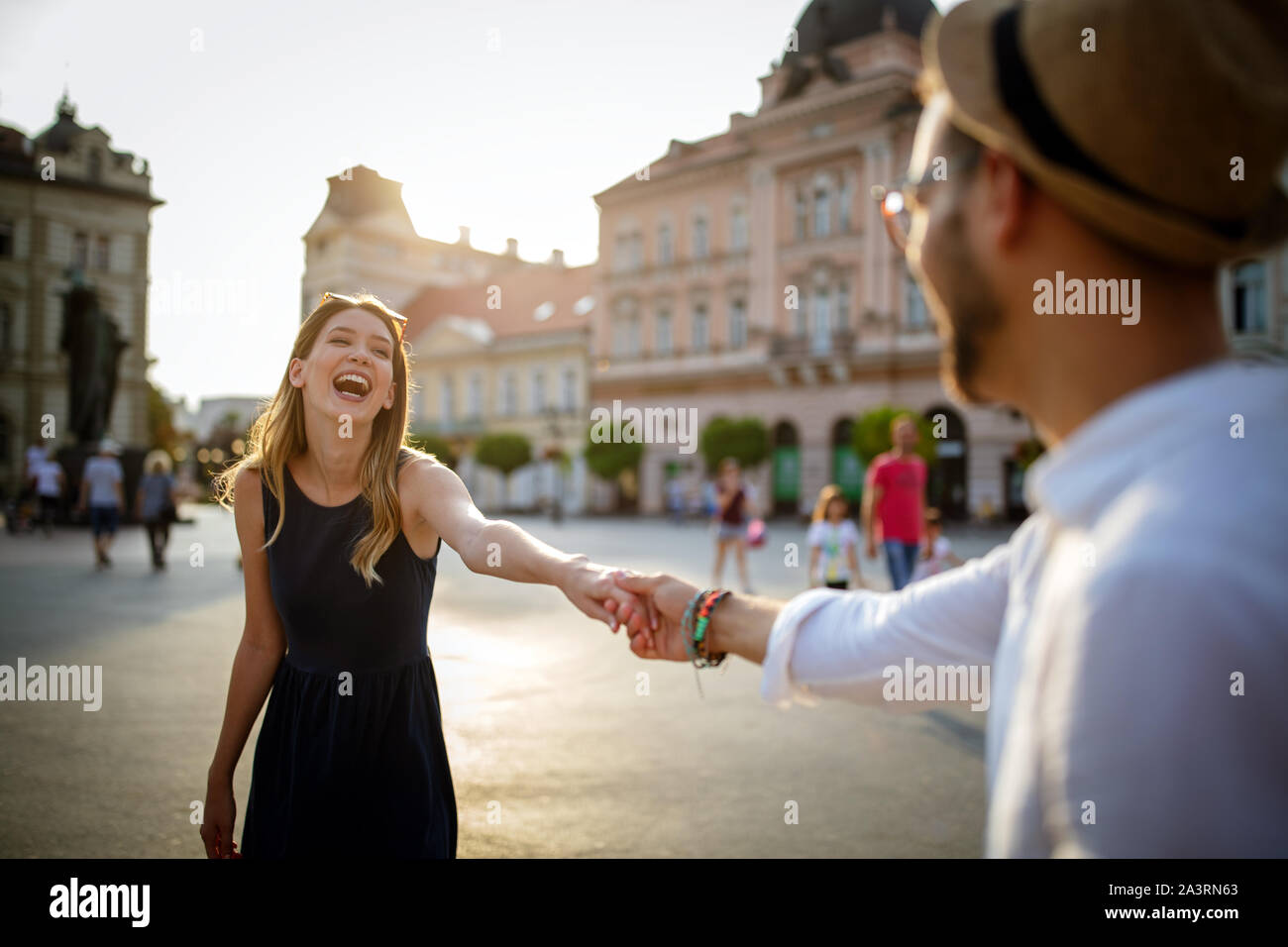 Happy romantic couple in love having fun outdoor in summer day Stock ...