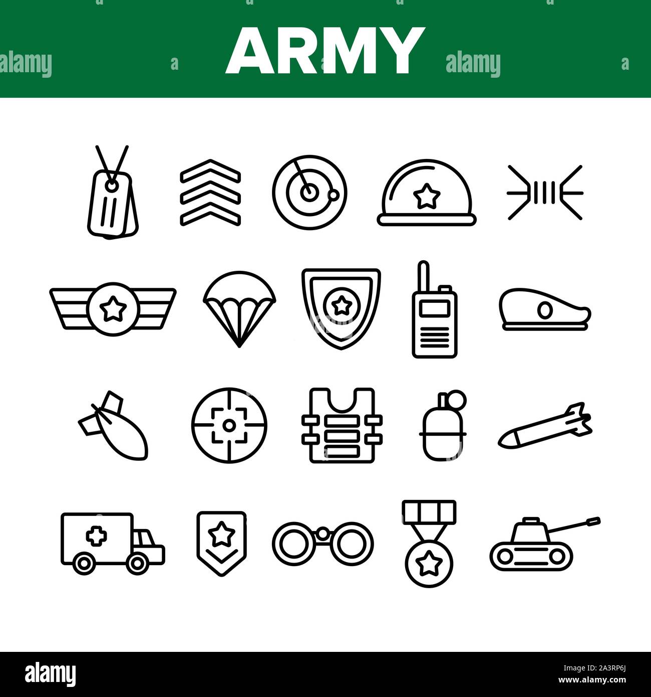 Army Military Collection Elements Icons Set Vector Stock Vector Image ...