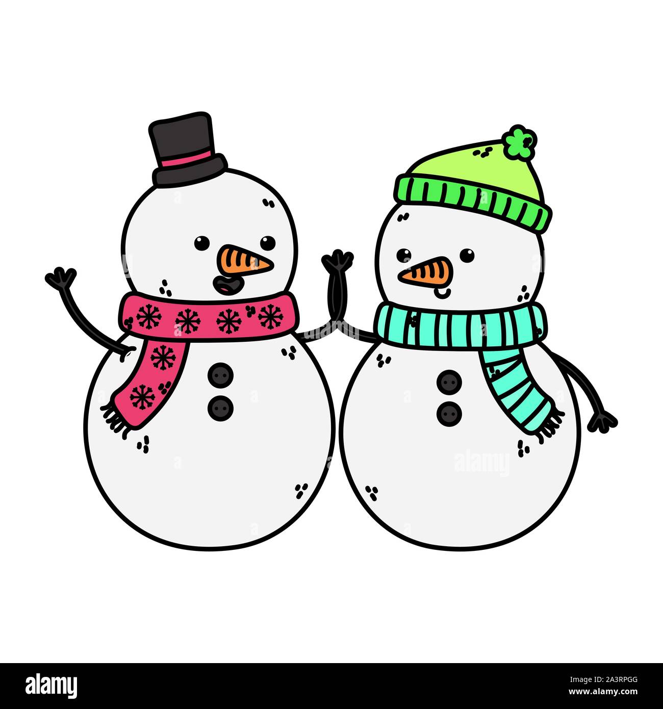snowmen with hats holding hands decoration merry christmas vector ...