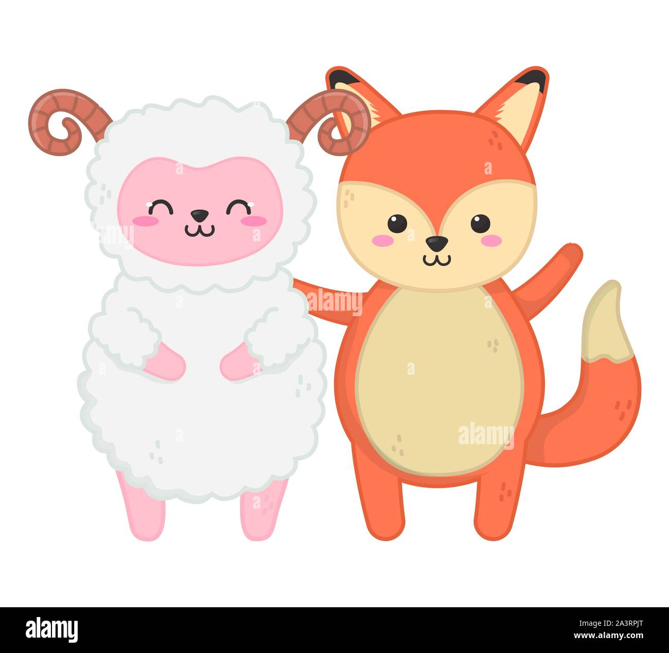 cute fox and sheep animals standing on white background vector ...