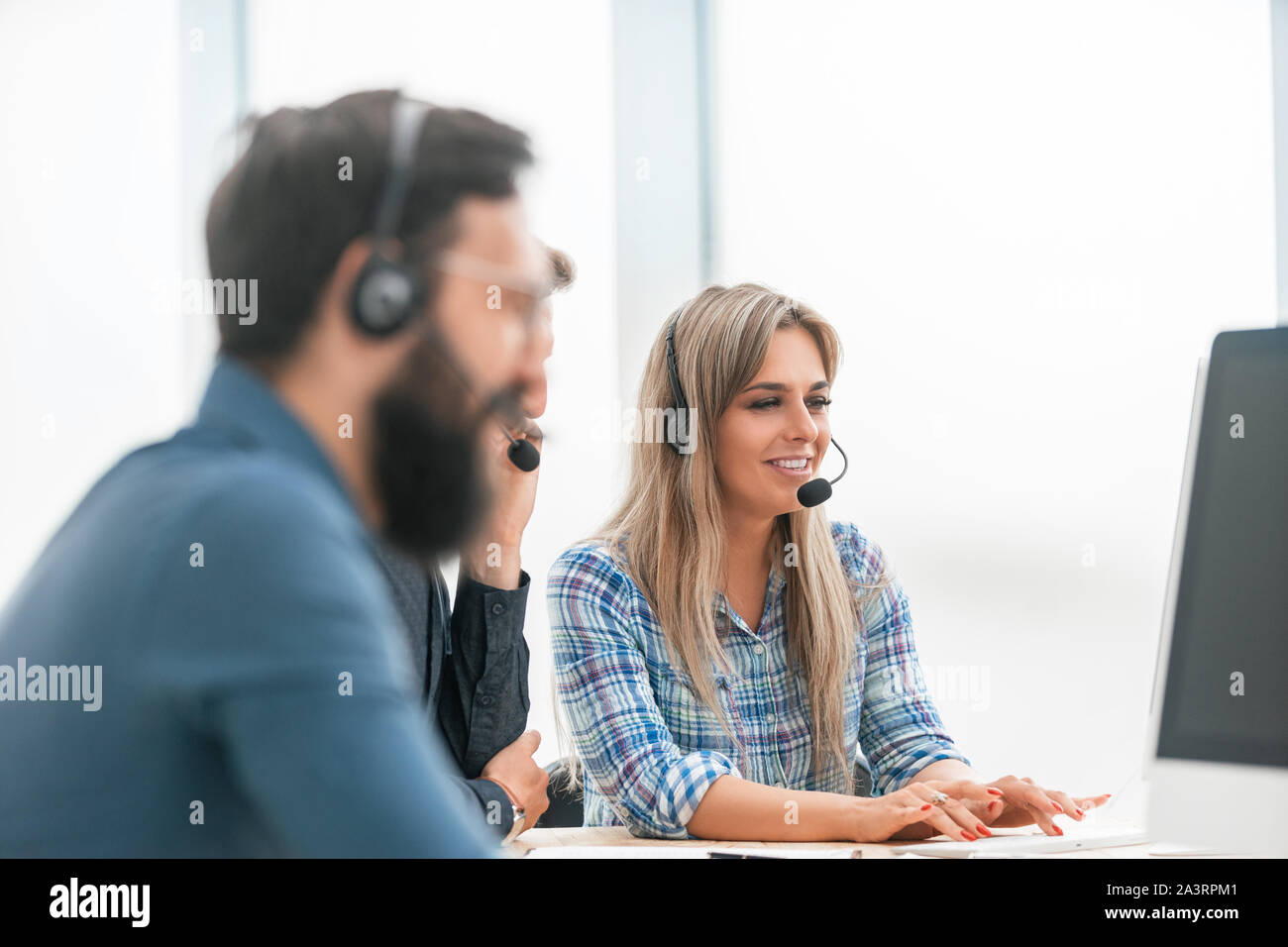 Executive female operator working headset hi-res stock photography and ...