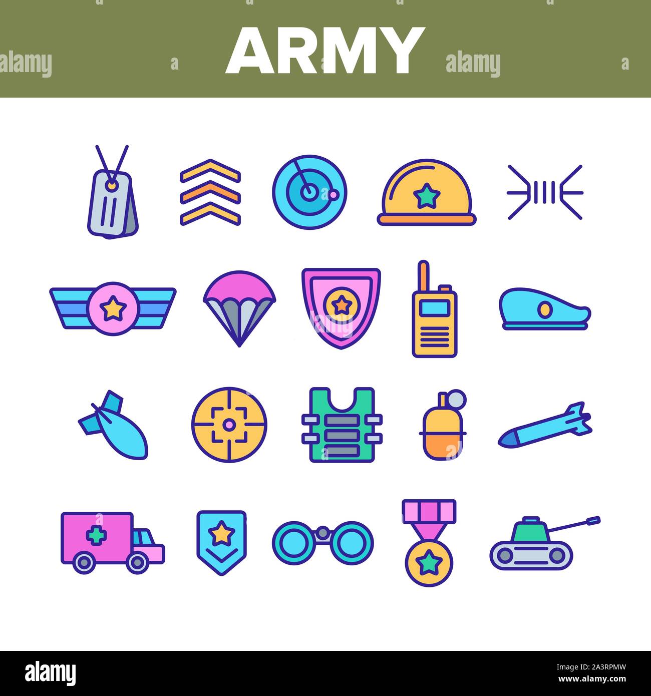 Army Military Color Elements Icons Set Vector Stock Vector Image & Art ...