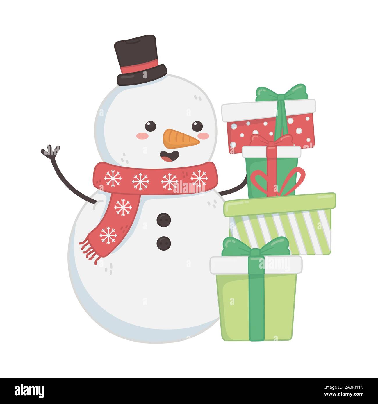 snowman with stacked gift boxes decoration merry christmas vector ...
