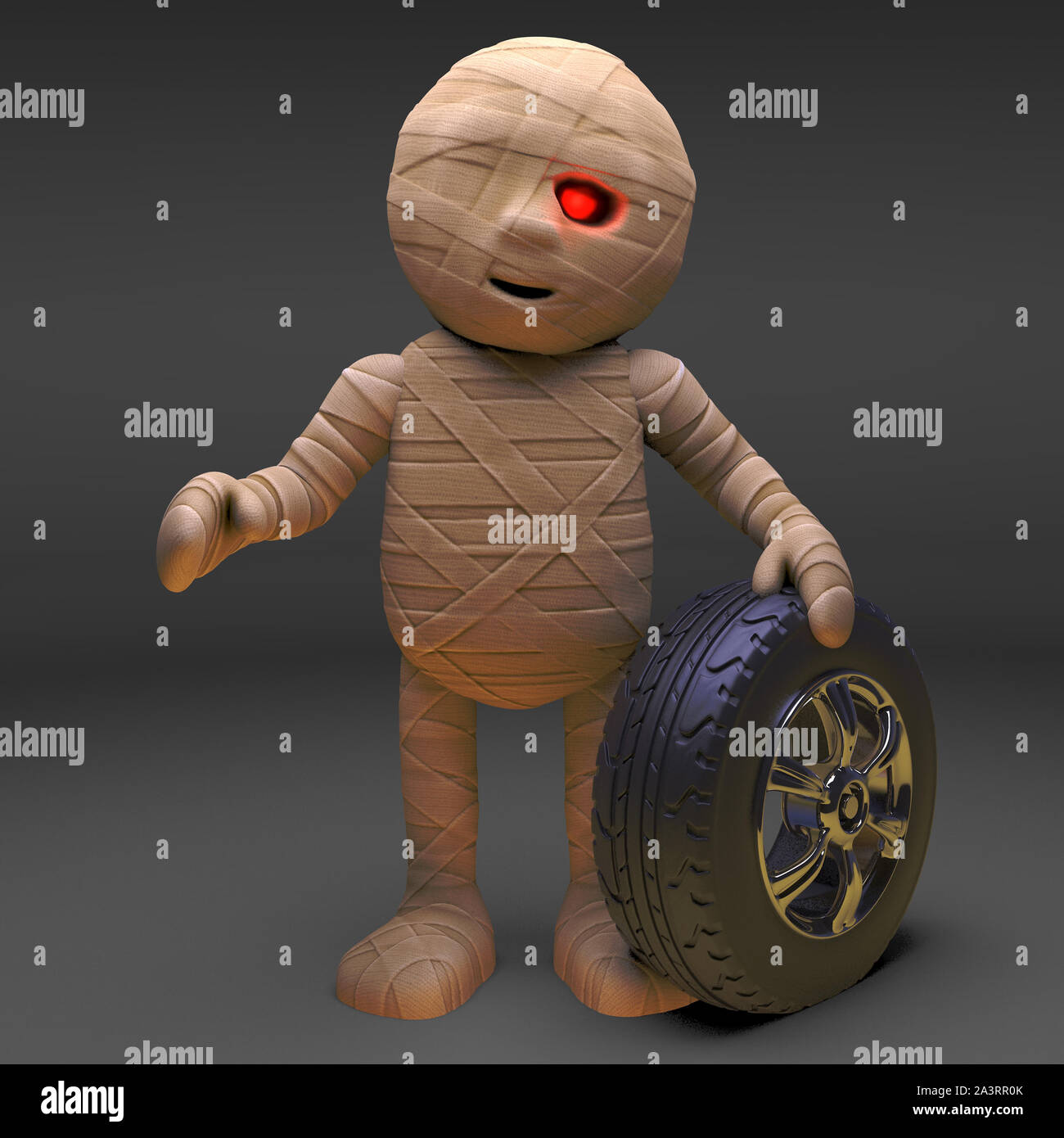 Silly Egyptian mummy monster tries to sell a car wheel with a tyre on ...