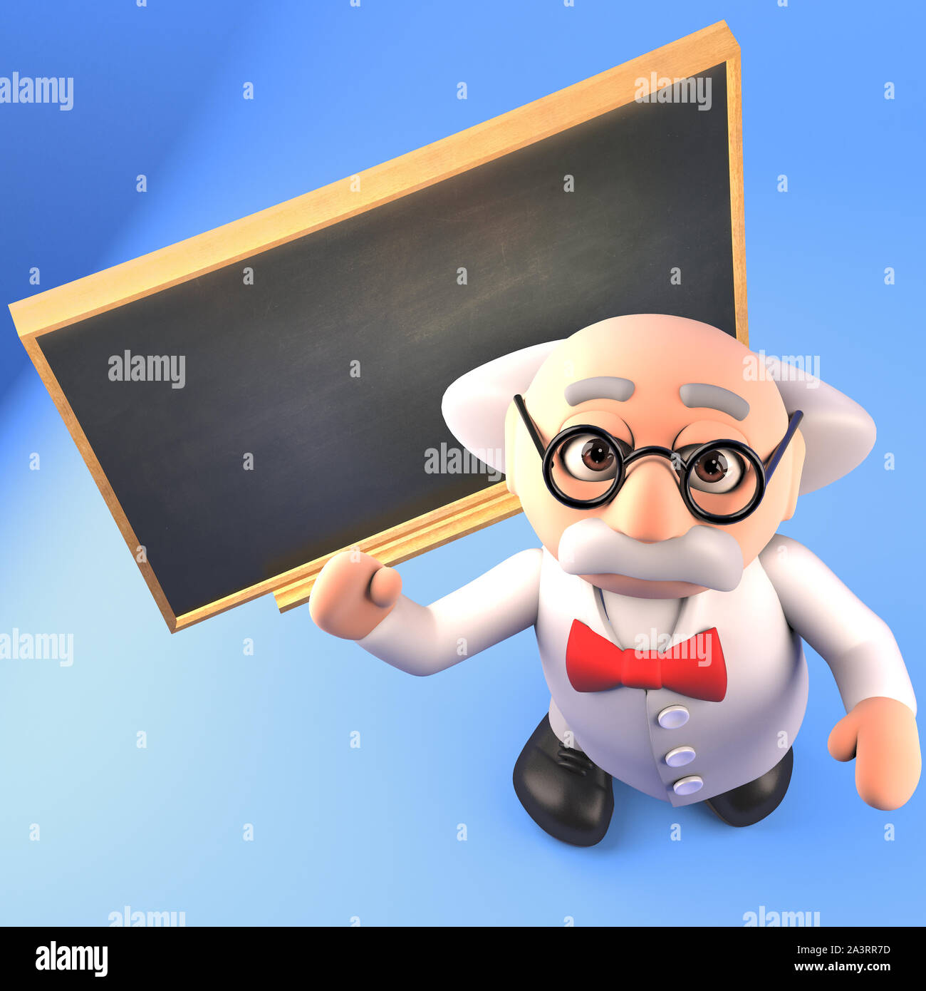 Mad scientist professor does another lecture at the blackboard, 3d ...