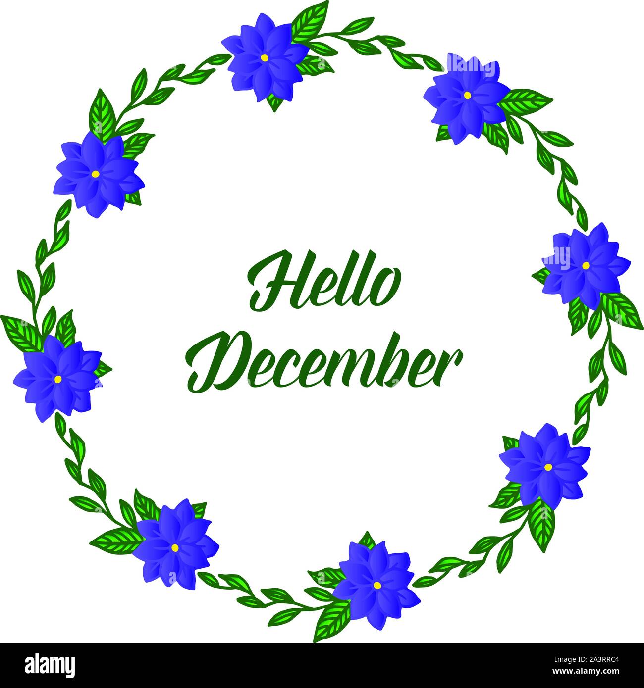 Design greeting card hello december, with element of purple flower ...