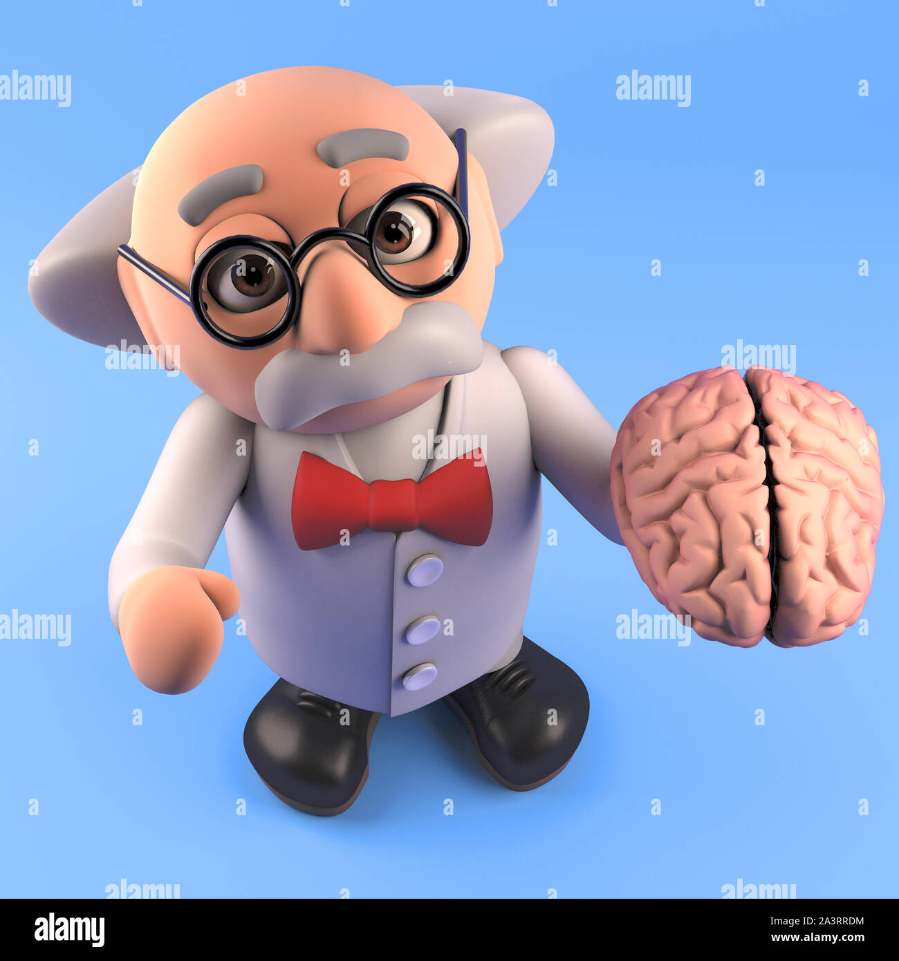 Neuropsychologist mad scientist holding a human brain, 3d render ...