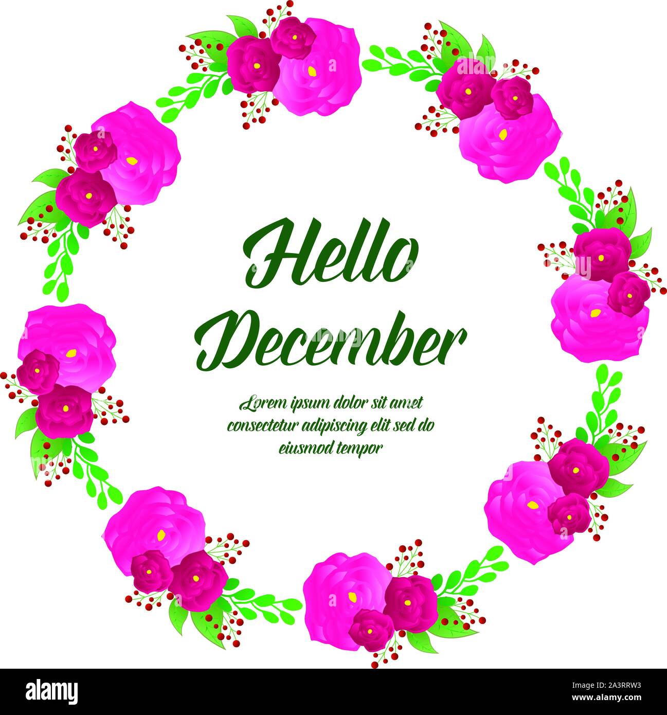 Handwritten text hello december, with modern pink flower frame. Vector ...