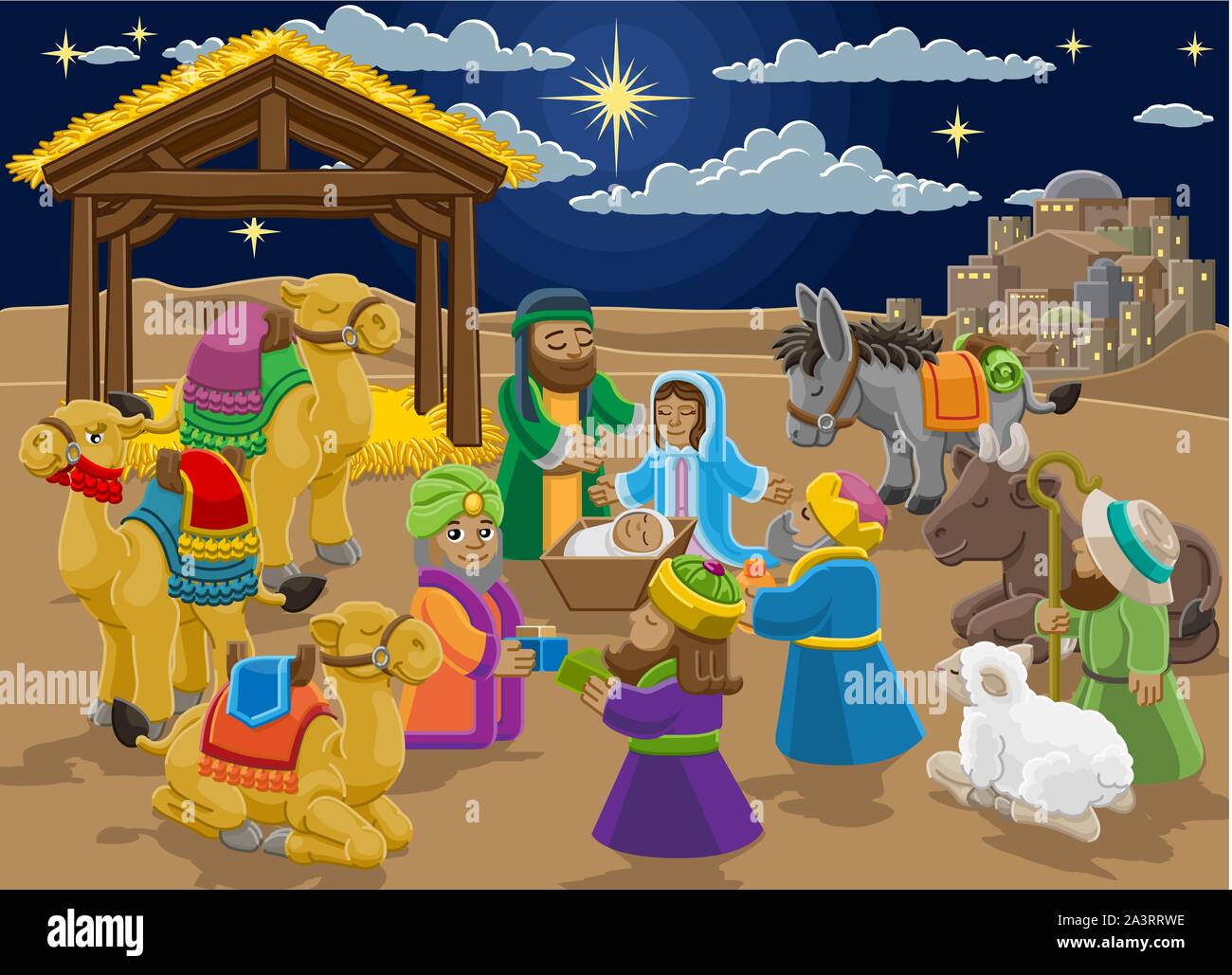 Nativity Christmas Scene Cartoon Stock Vector Image & Art - Alamy