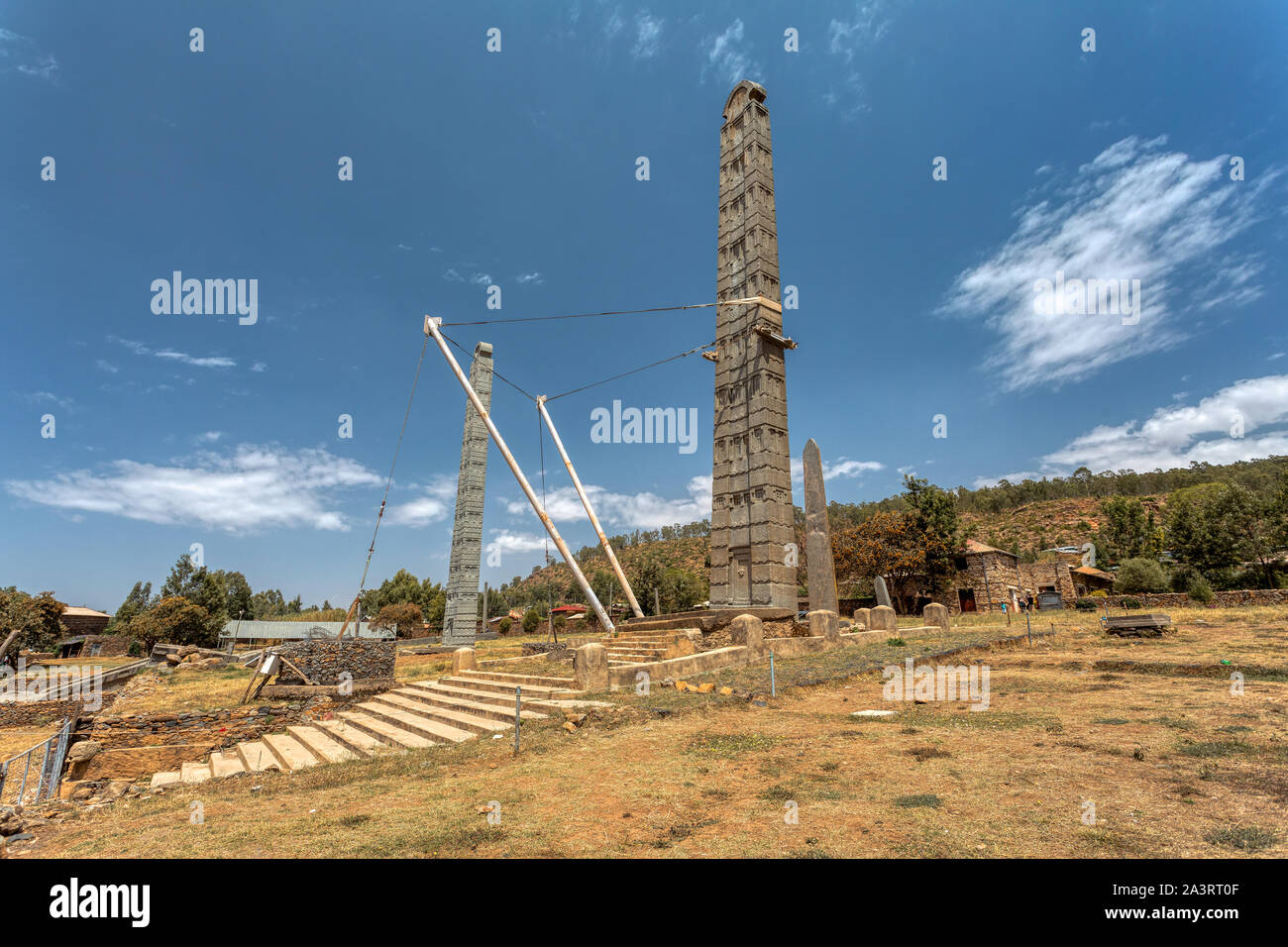Ancient monolith stone obelisk, symbol of the Aksumite civilization in ...