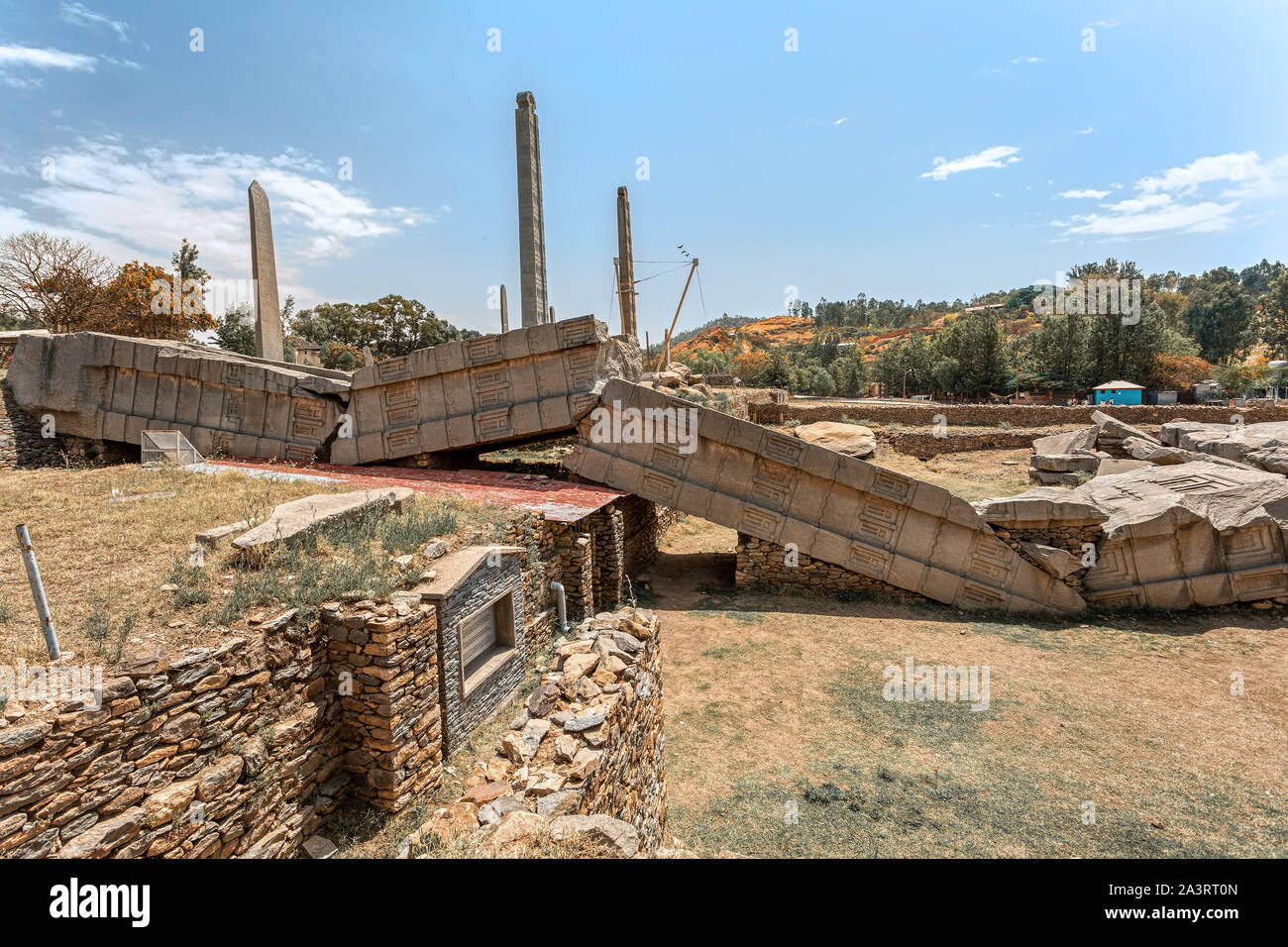 Ancient monolith stone obelisk, symbol of the Aksumite civilization in ...