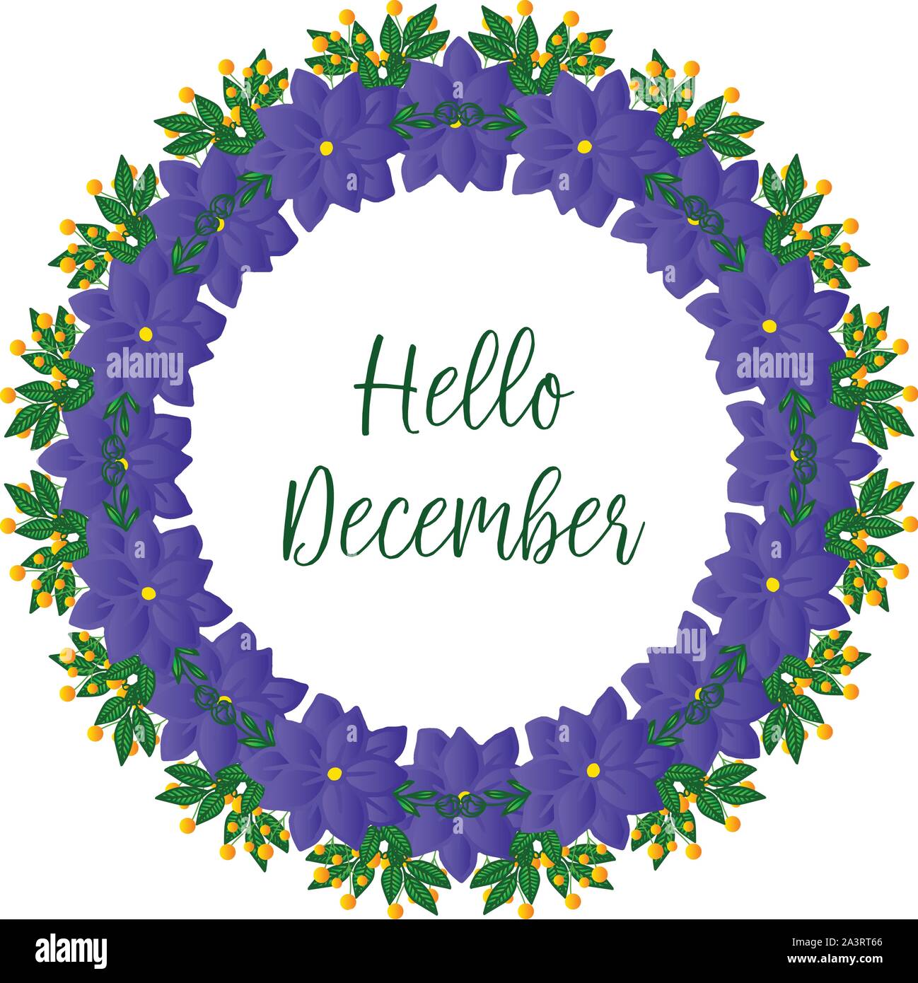 Invitation card hello december, with decoration of purple flower frame ...