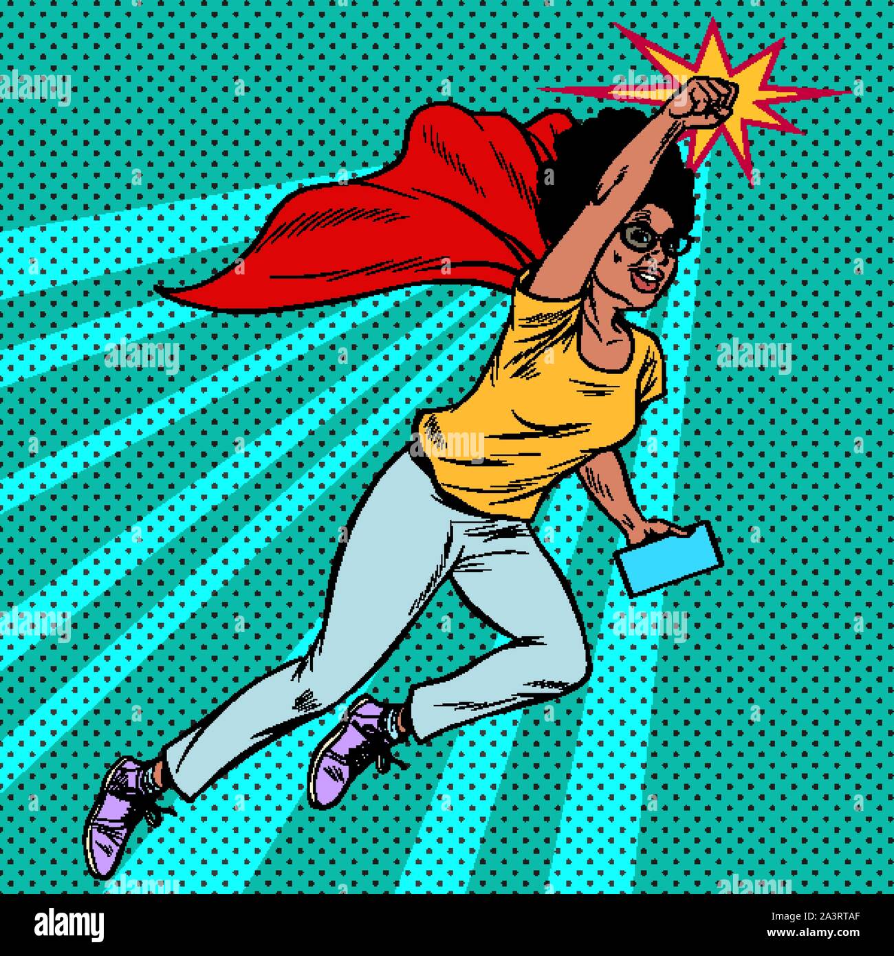 african Woman grandmother superhero flying active strong pensioner ...