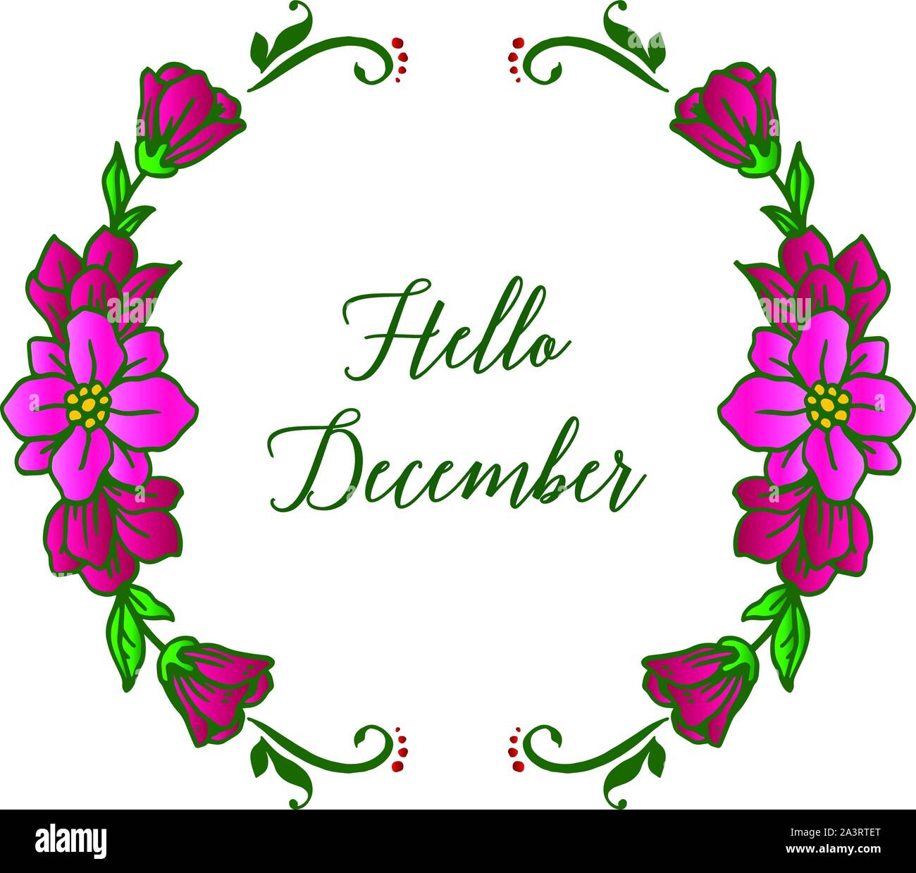 Collection of card hello december, with ornate of pink wreath frame ...