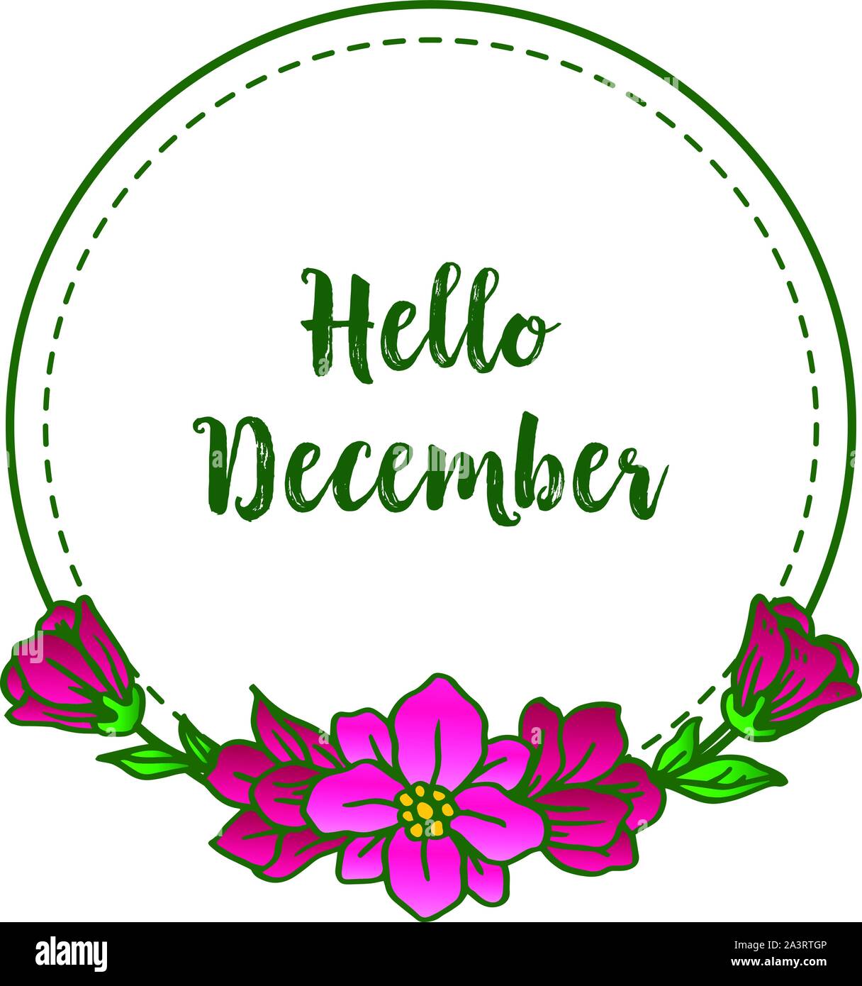 Collection of card hello december, with ornate of pink wreath frame ...