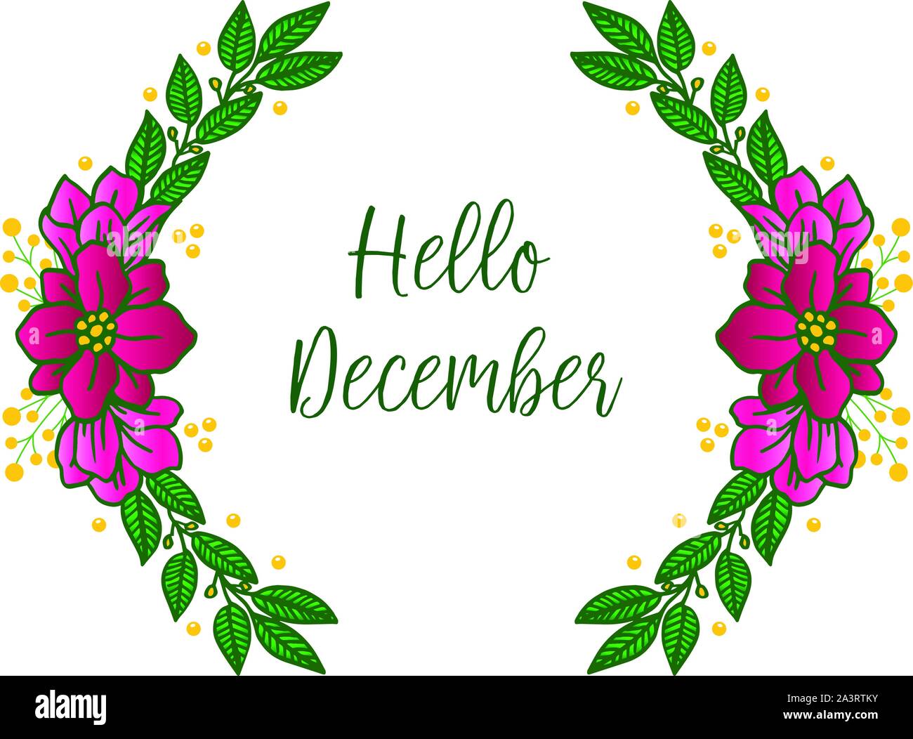 Lettering hello december, with vintage pink flower frame. Vector Stock ...