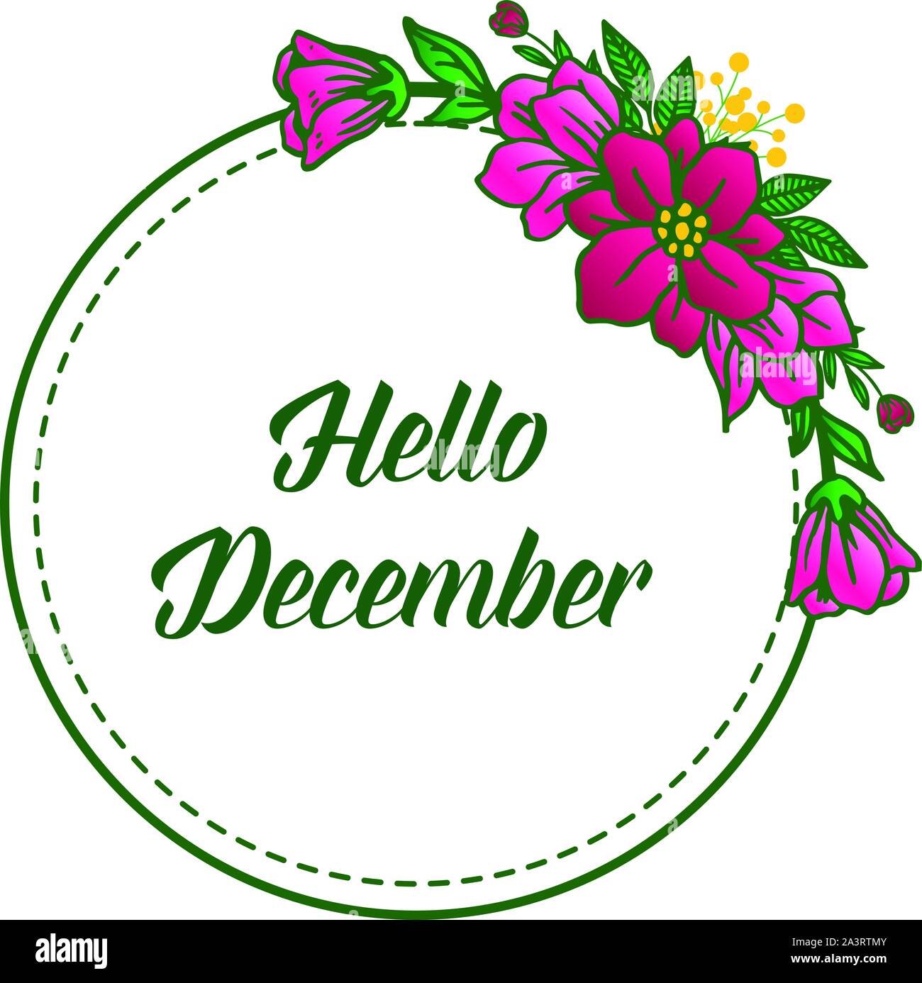 Lettering hello december, with vintage pink flower frame. Vector Stock ...