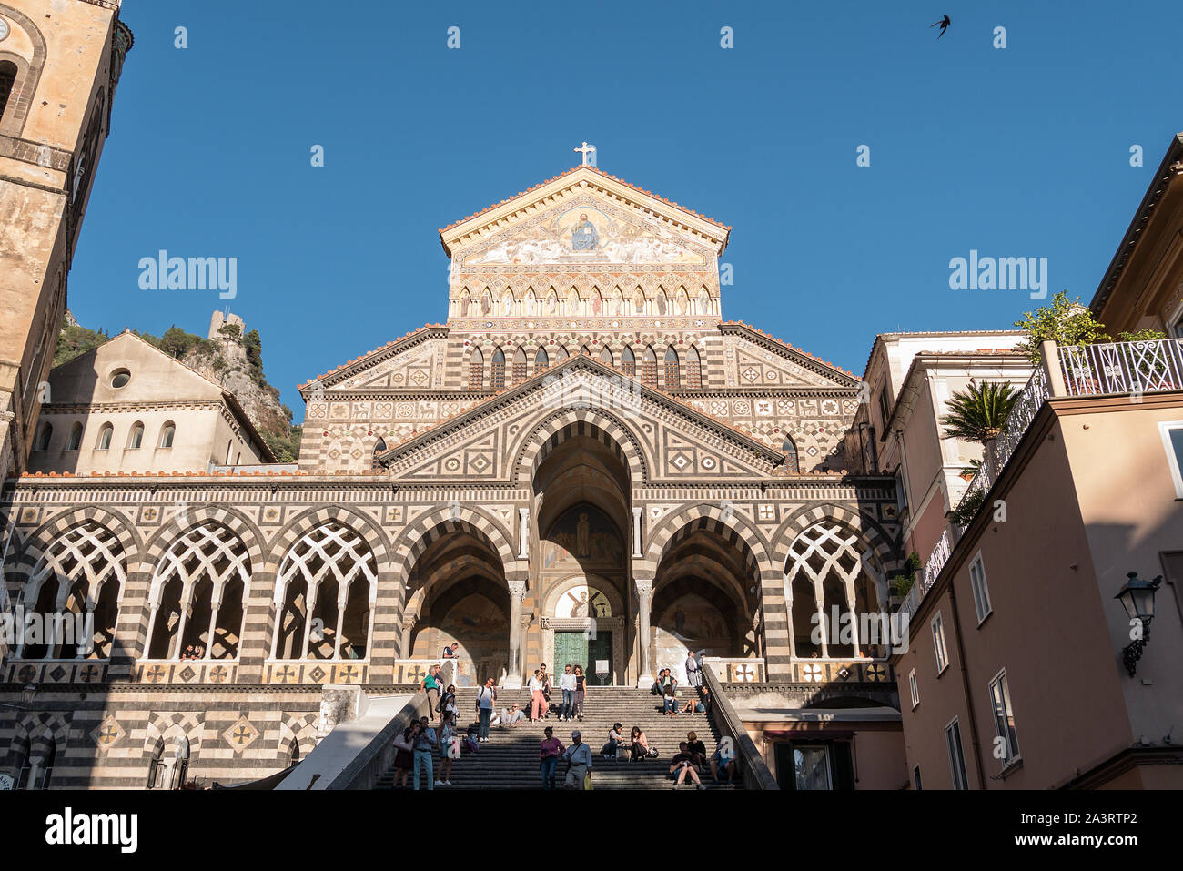 St Andrew Cathedral and the steps leading in The Duomo square, Amalfi ...