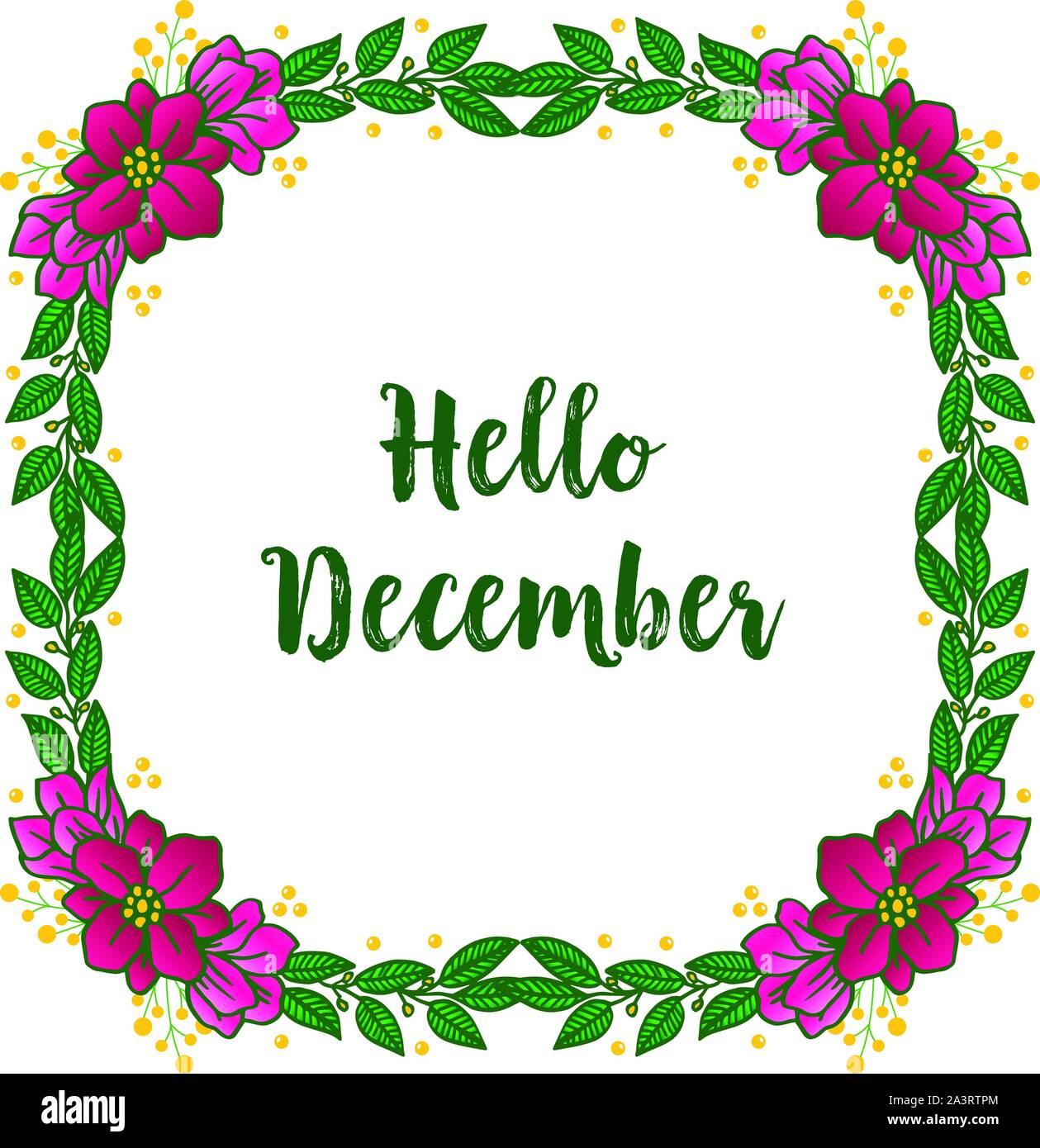 Lettering hello december, with vintage pink flower frame. Vector Stock ...