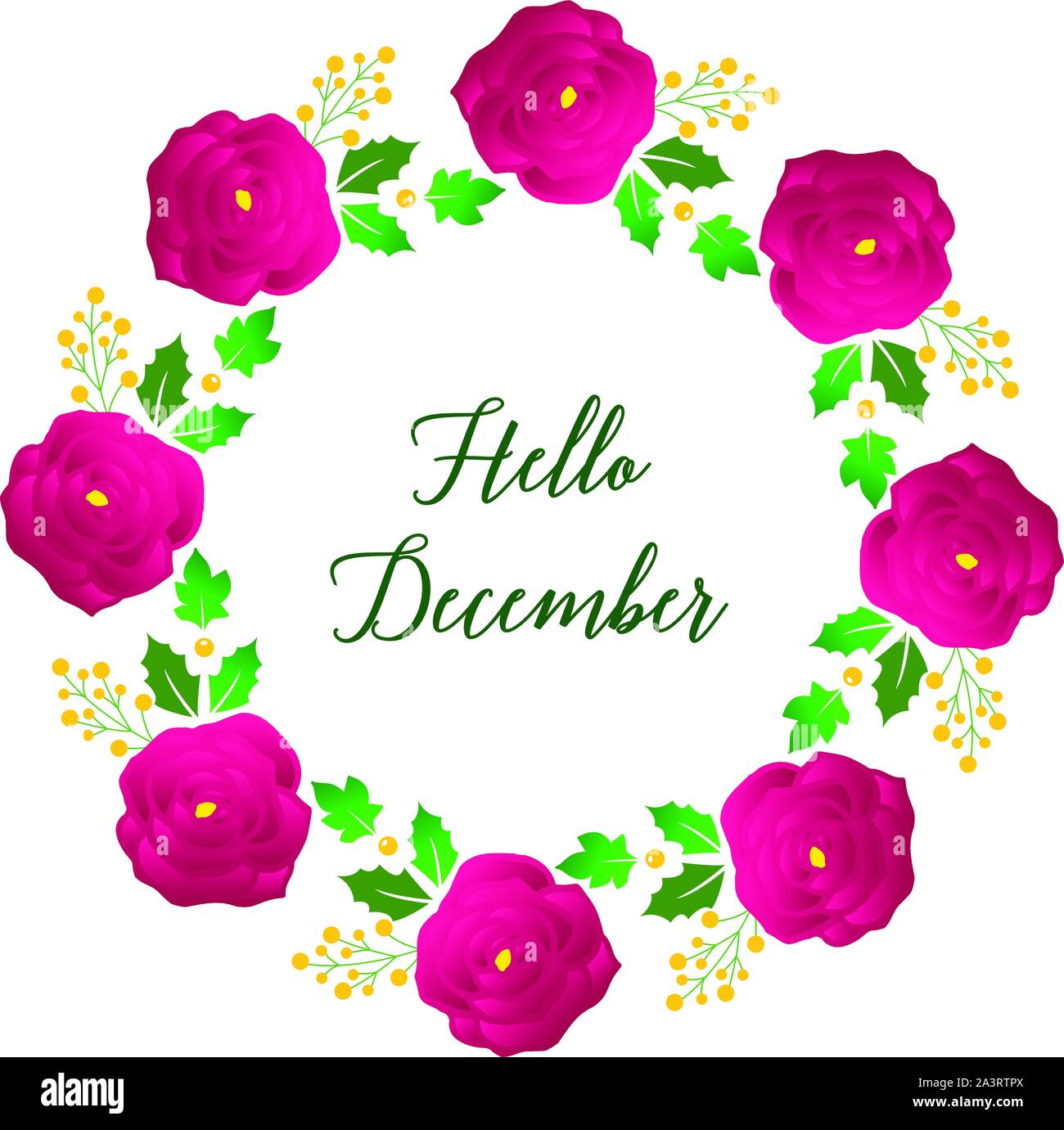 Lettering hello december, with vintage pink flower frame. Vector Stock ...