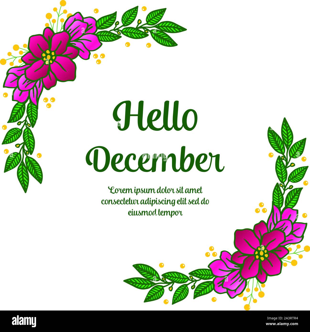 Lettering hello december, with vintage pink flower frame. Vector Stock ...