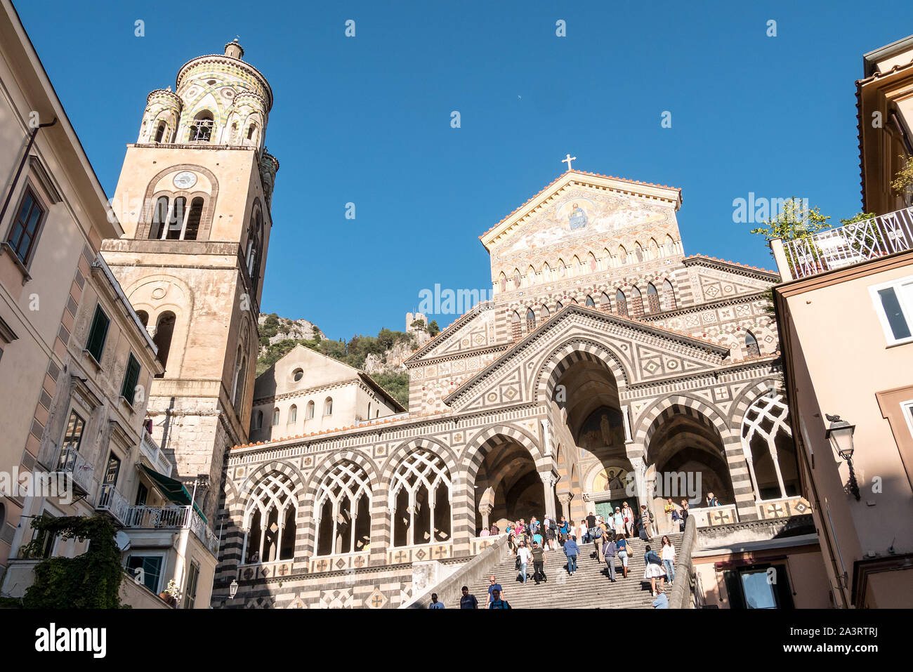 St Andrew Cathedral and the steps leading in The Duomo square, Amalfi ...