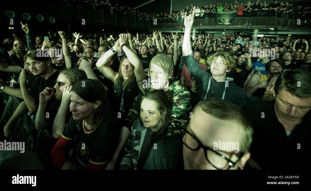 Copenhagen, Denmark. 09th Oct, 2019. Metal fans attend a live concert ...