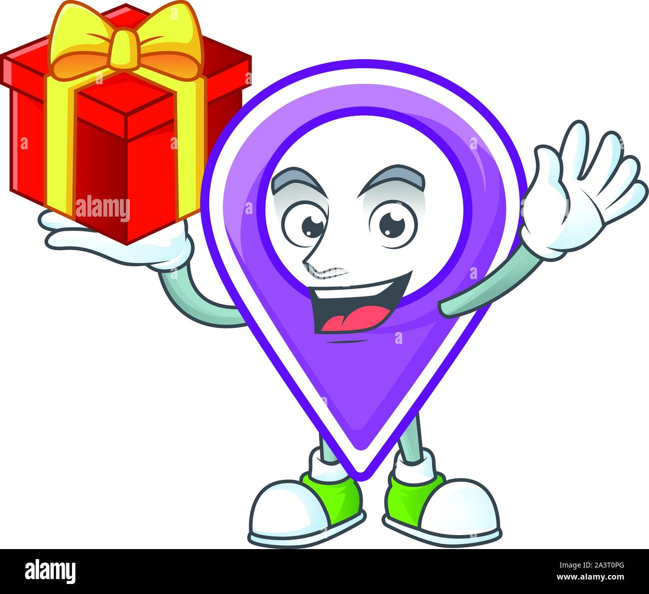 Bring gift pin location cartoon on white background Stock Vector Image ...