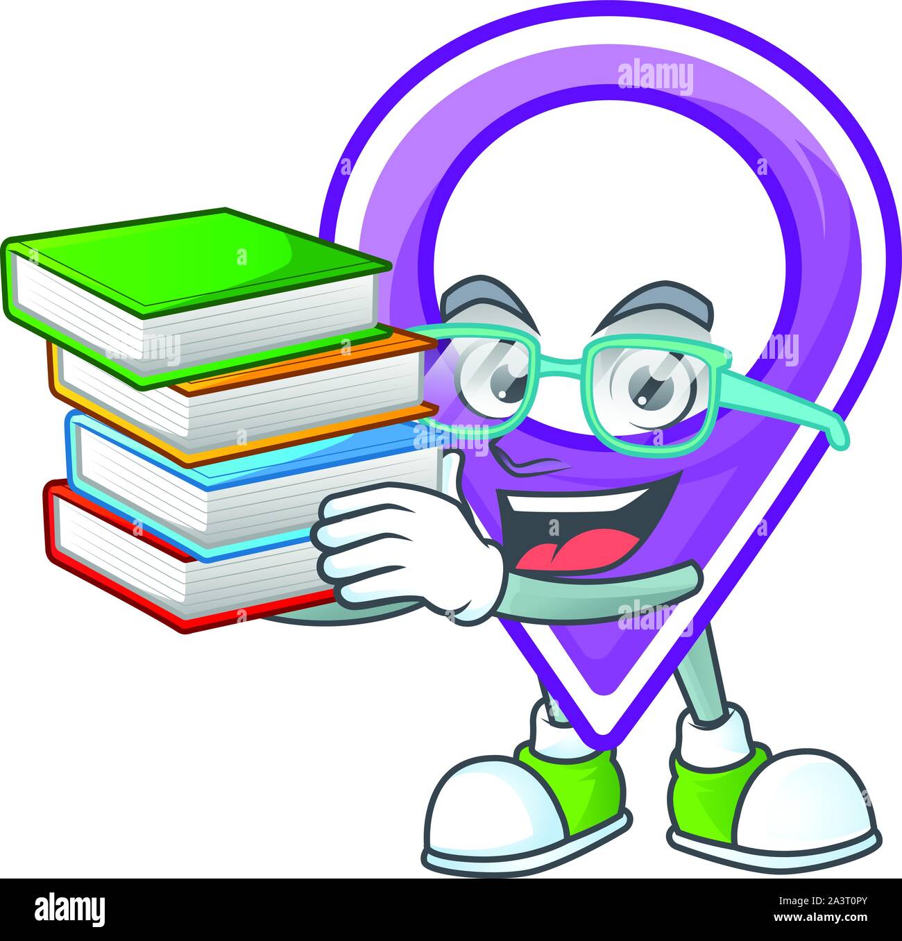 Student with book pin location cartoon on white background Stock Vector ...