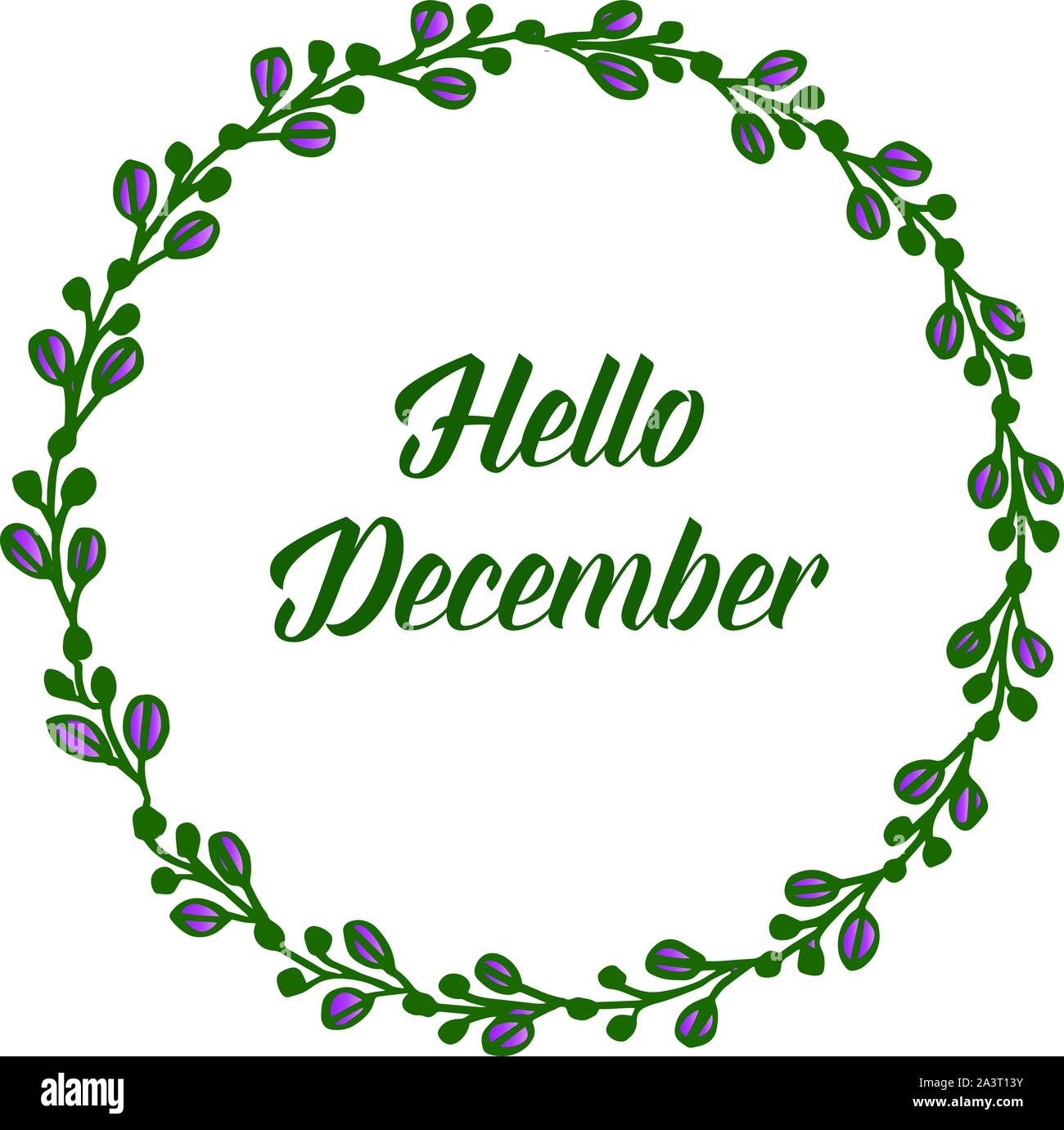 Poster hello december with beauty of purple flower frame. Vector Stock ...