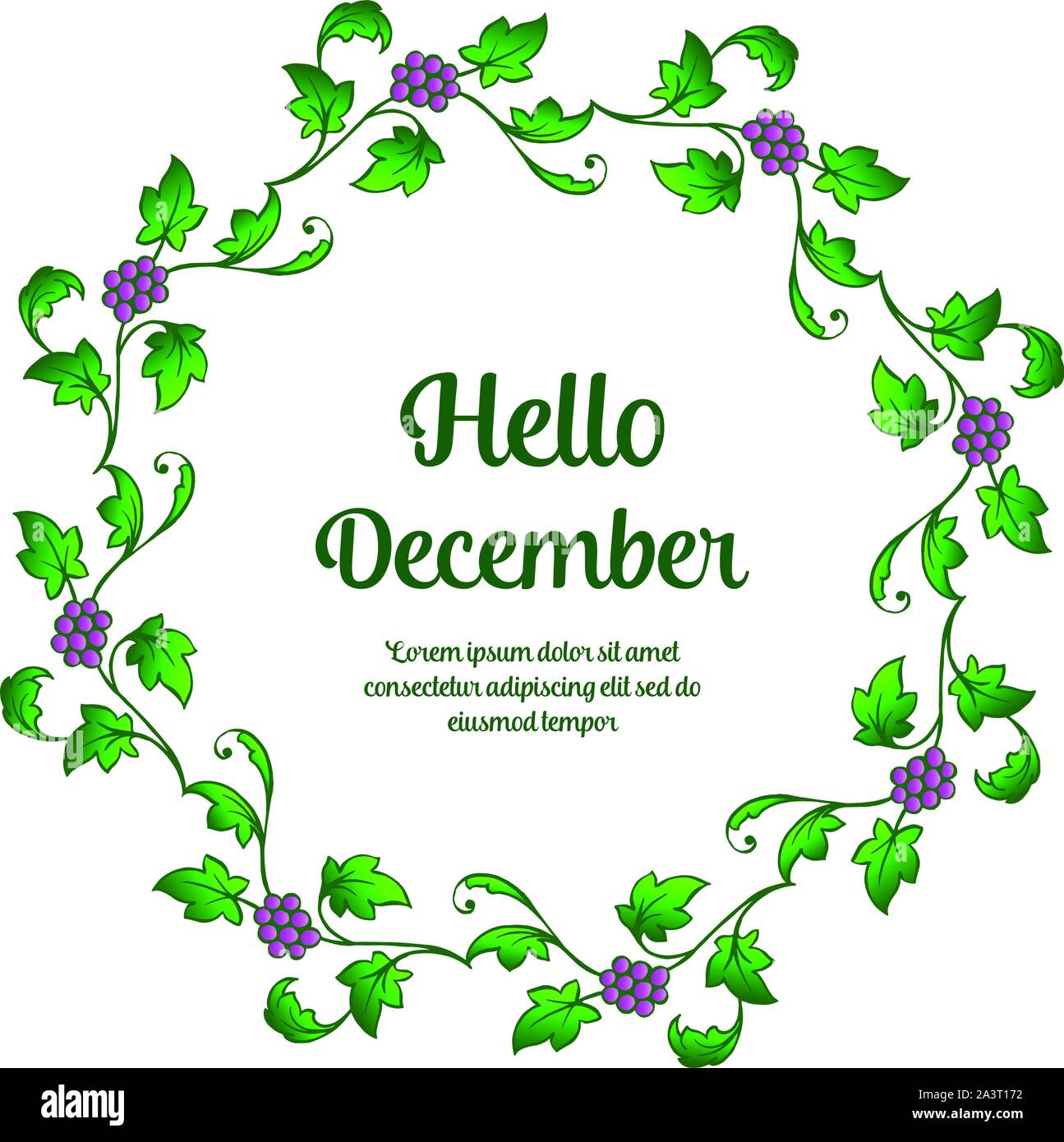 Poster hello december with beauty of purple flower frame. Vector Stock ...
