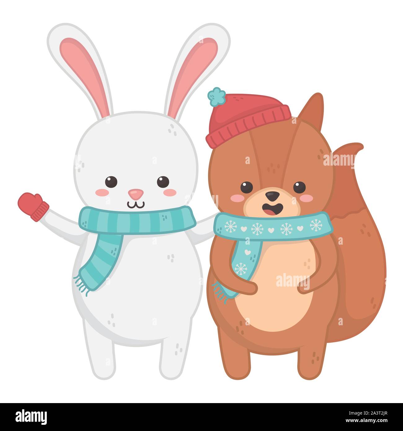 cute rabbit and squirrel with scarf and mittens merry christmas vector ...
