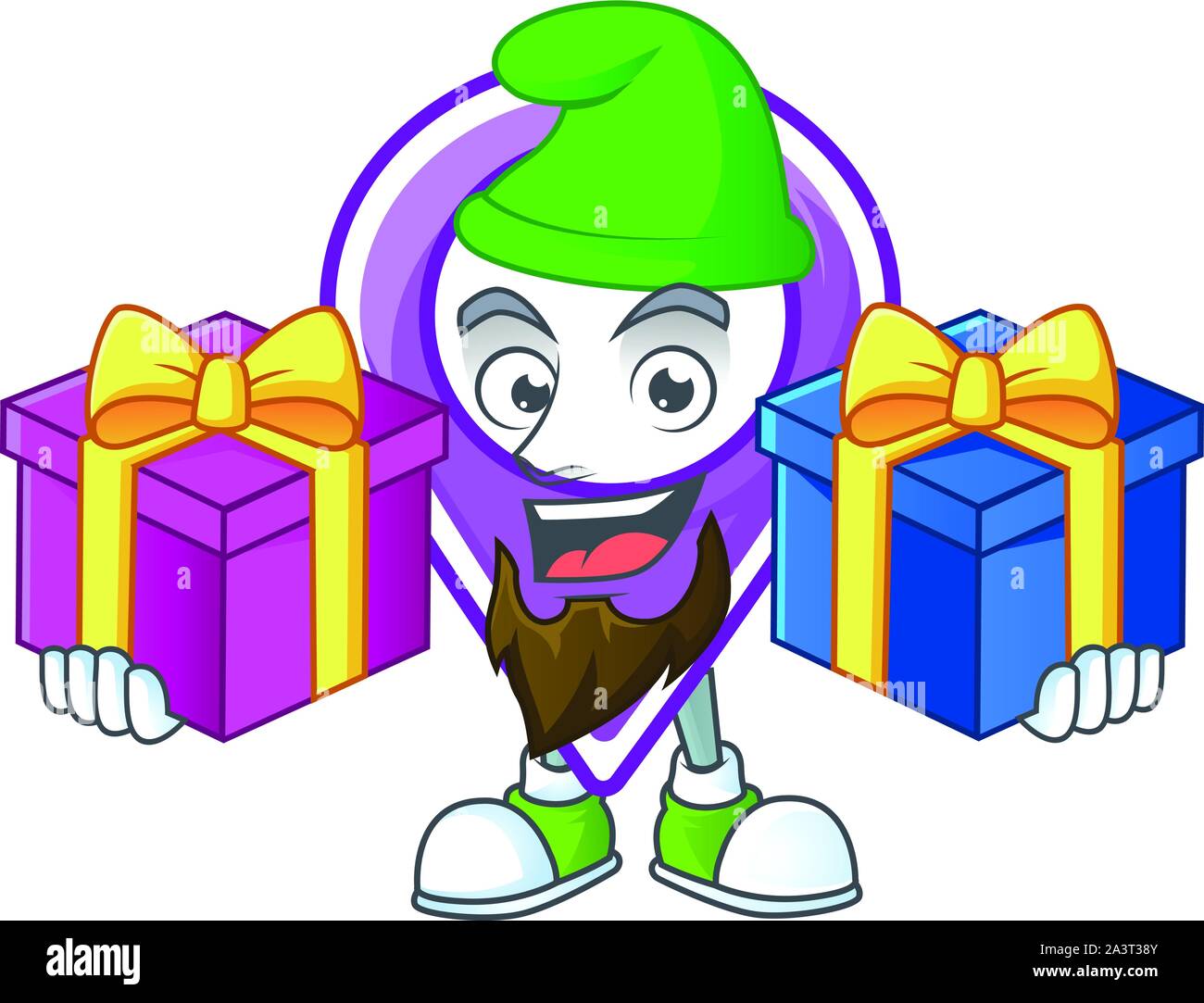 Bring two gifts pin location cartoon on white background Stock Vector ...