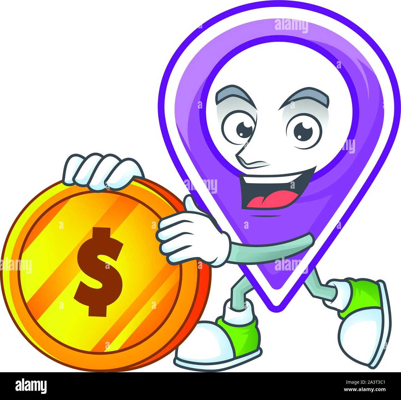 Bring coin pin location cartoon on white background Stock Vector Image ...