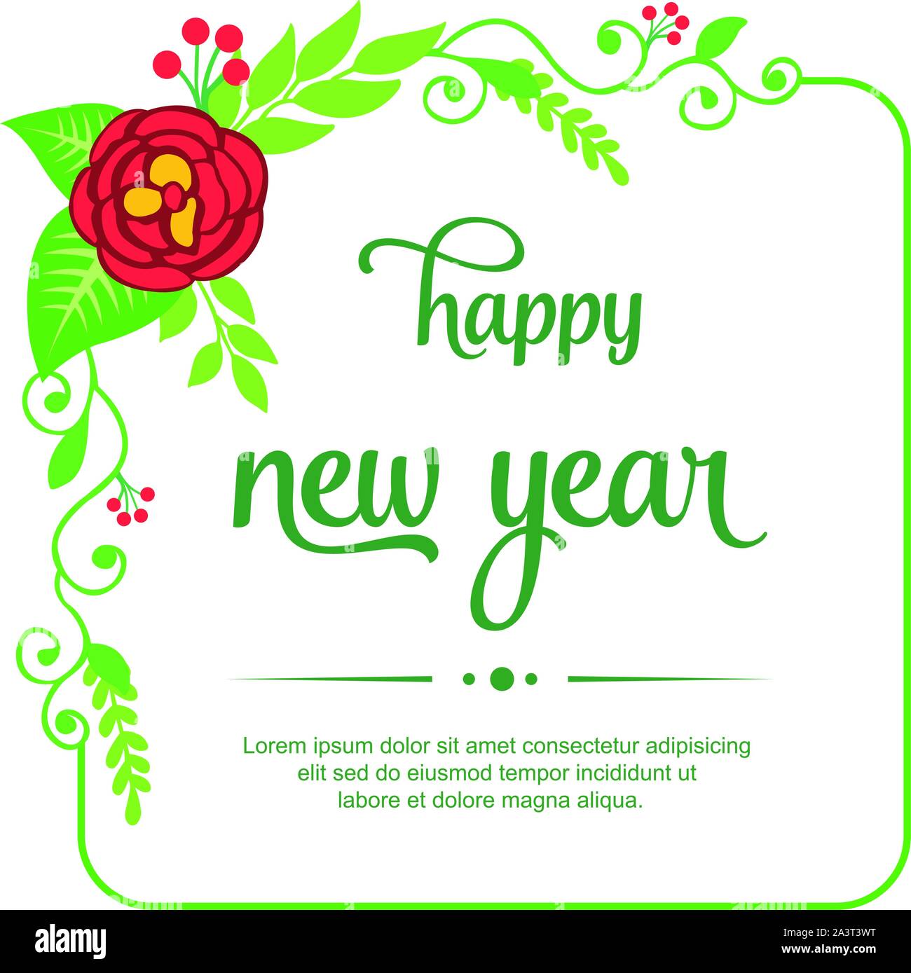 Greeting card happy new year, with style of red rose flower frame ...